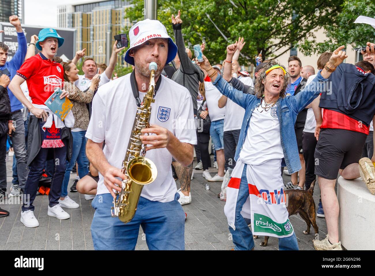Wembley Stadium, Wembley Park, UK. 7th July 2021. England fans in good ...