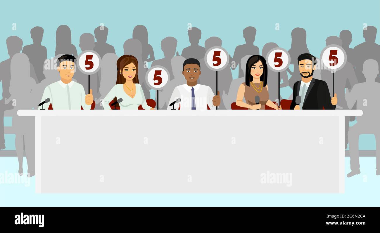 Vector illustration of professional competition judges jury holding ...