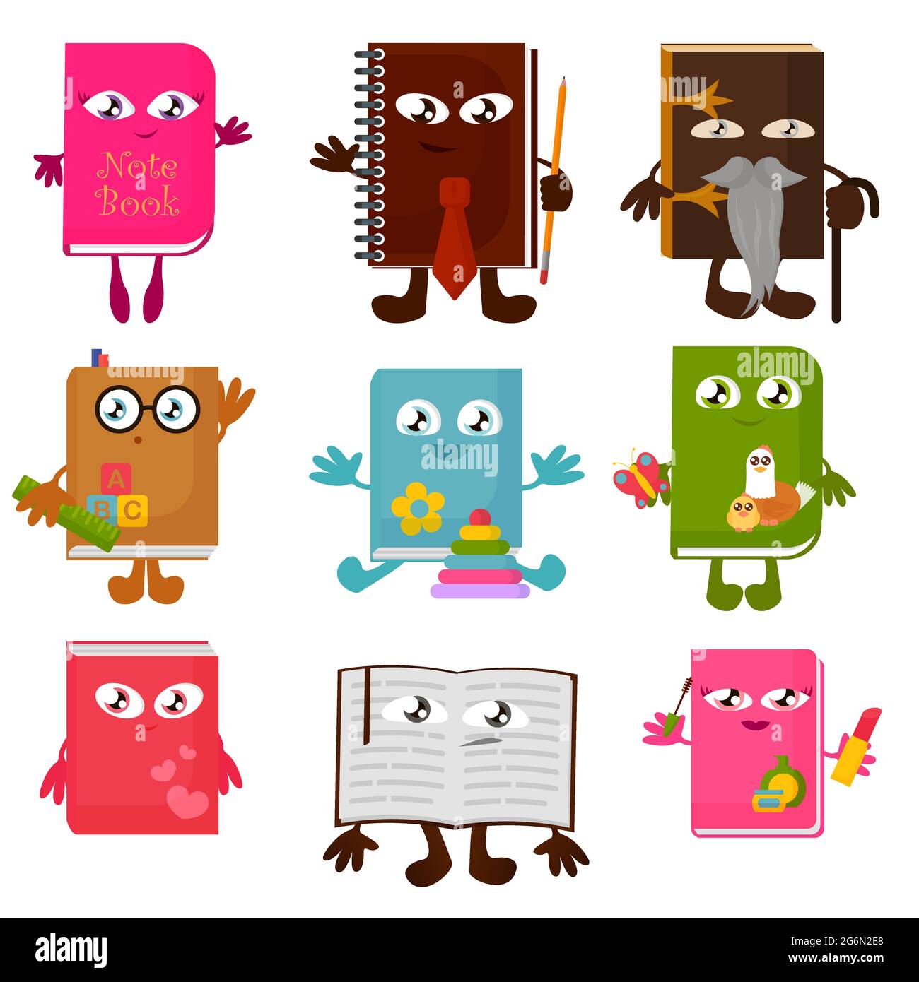 Vector illustration set of funny book characters isolated on white ...