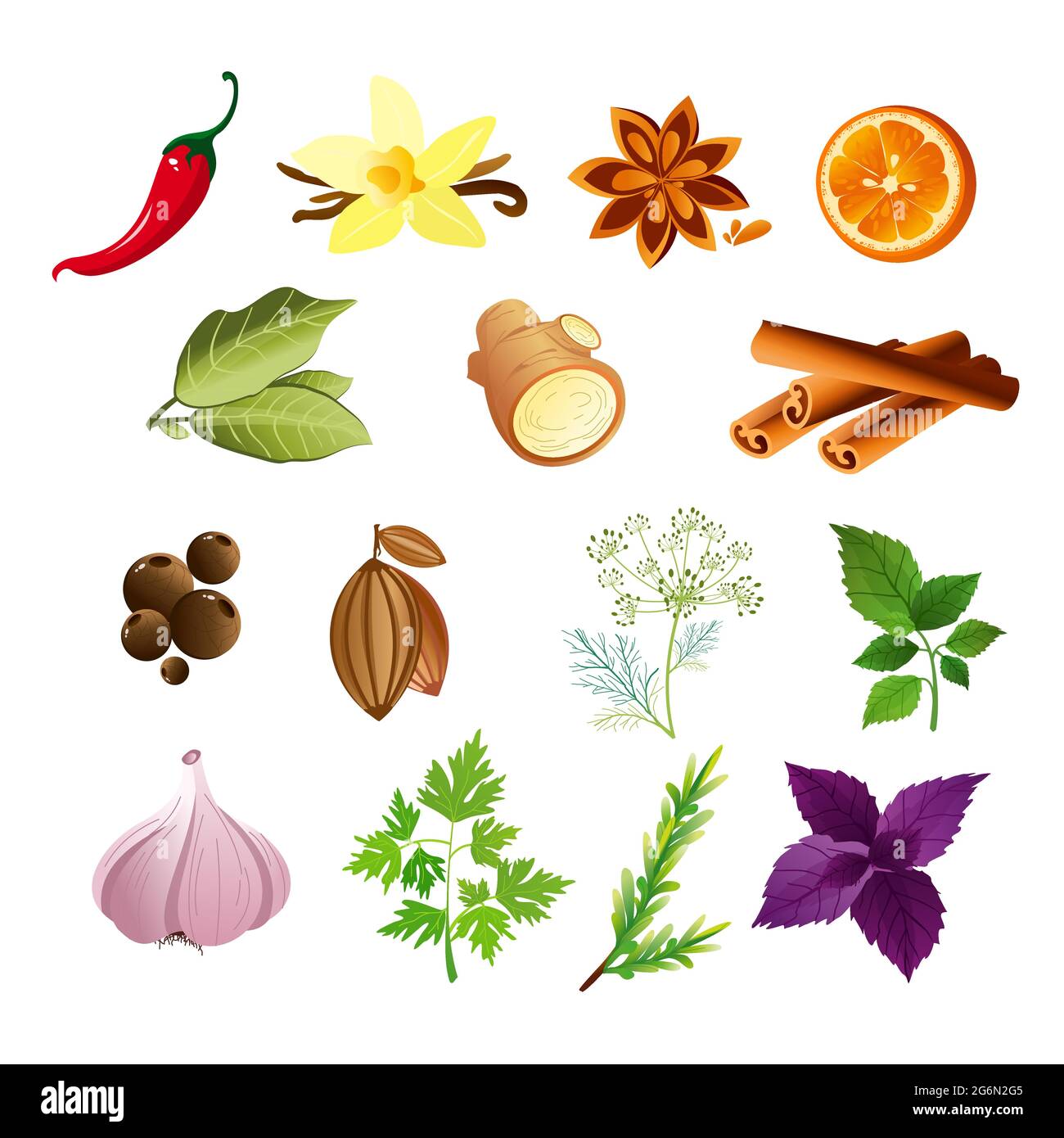 Vector illustration of set of herbs and spices in flat style Stock ...