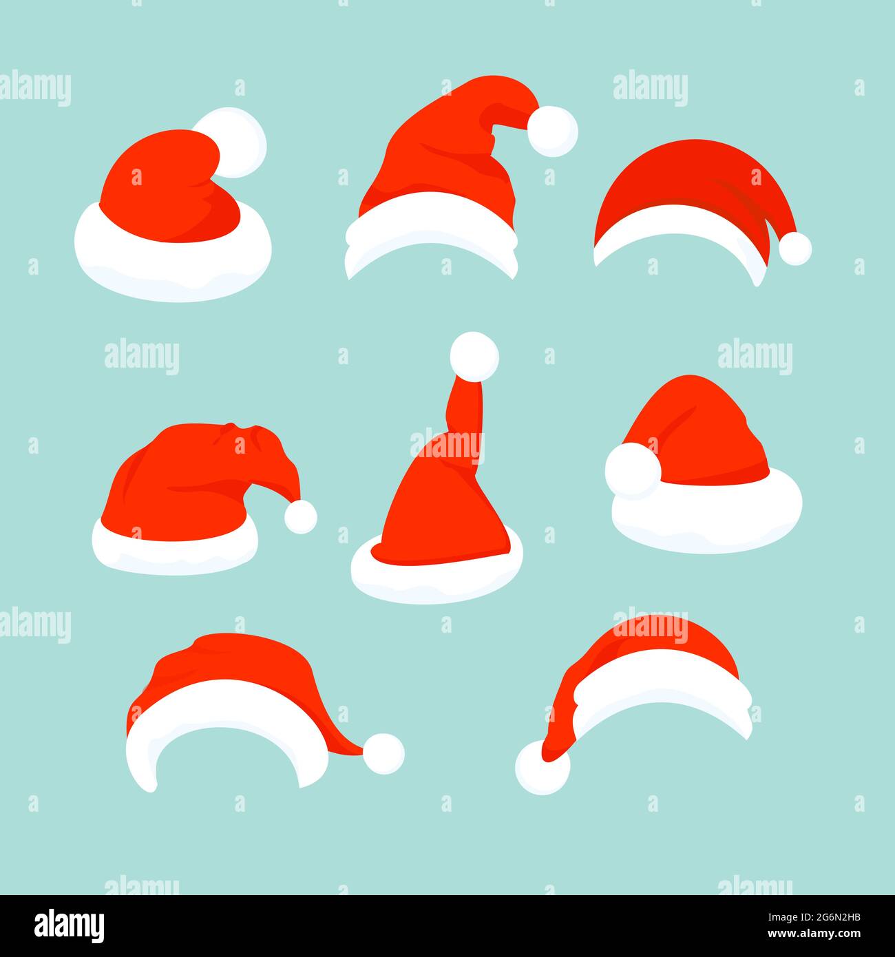 Vector illustration of set of Santa Hats in flat cartoon design Stock ...