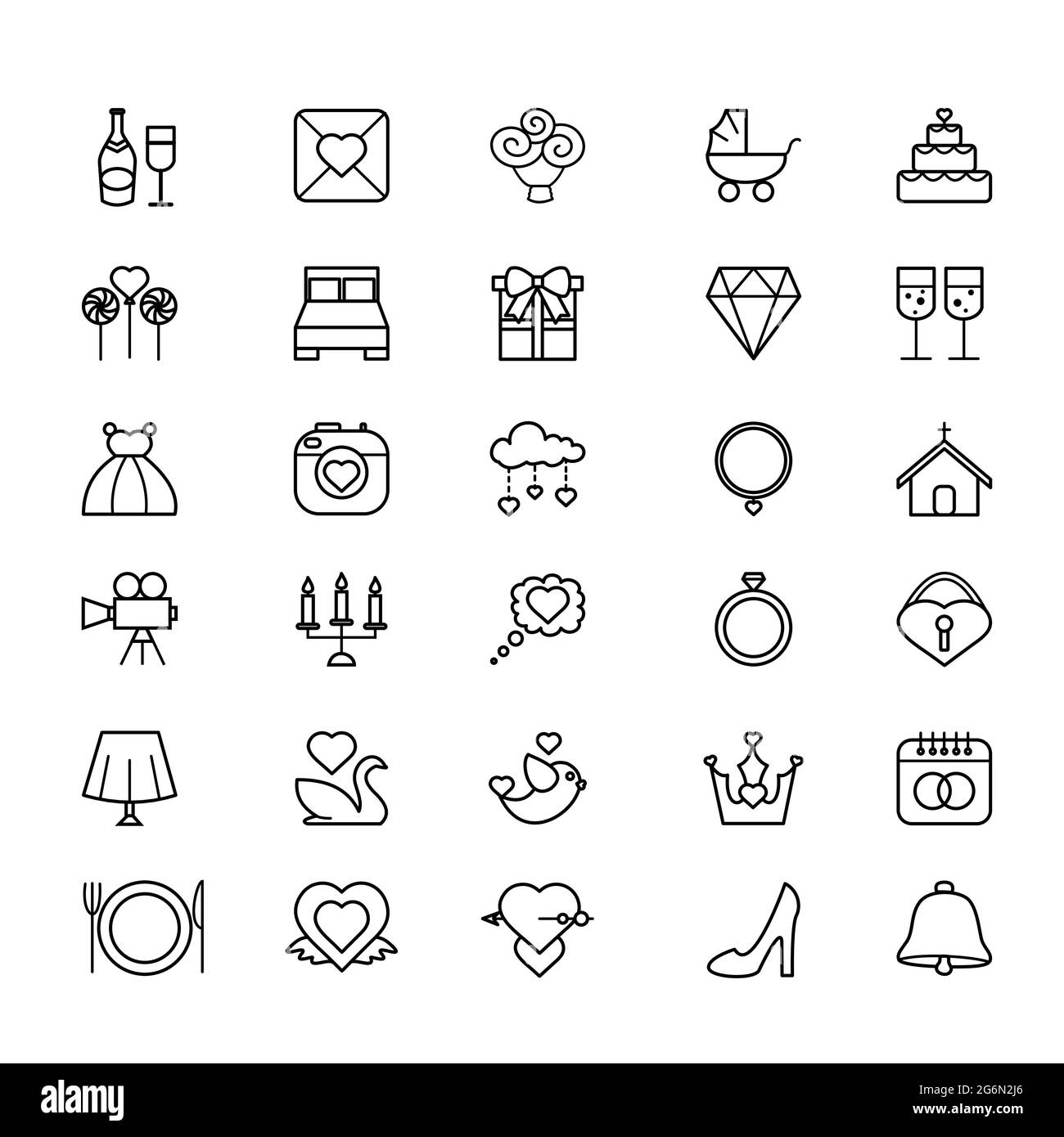 Vector illustration outline web icon set - wedding in white background ...