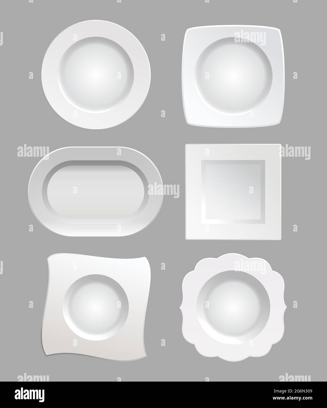 Vector illustration white plates set isolated on grey color background ...