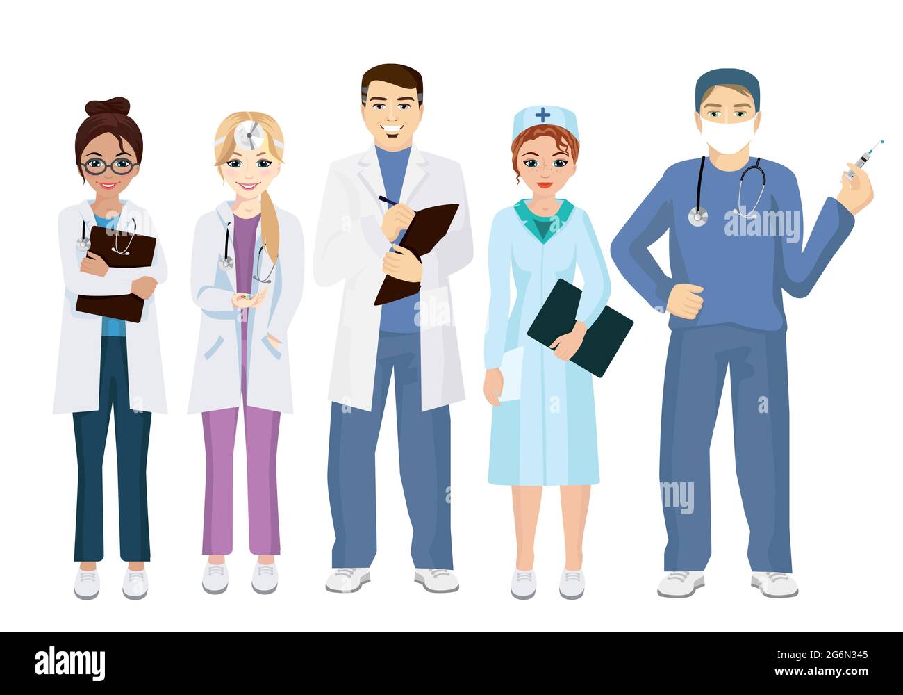 Vector illustration of team doctors on a white background in flat style ...