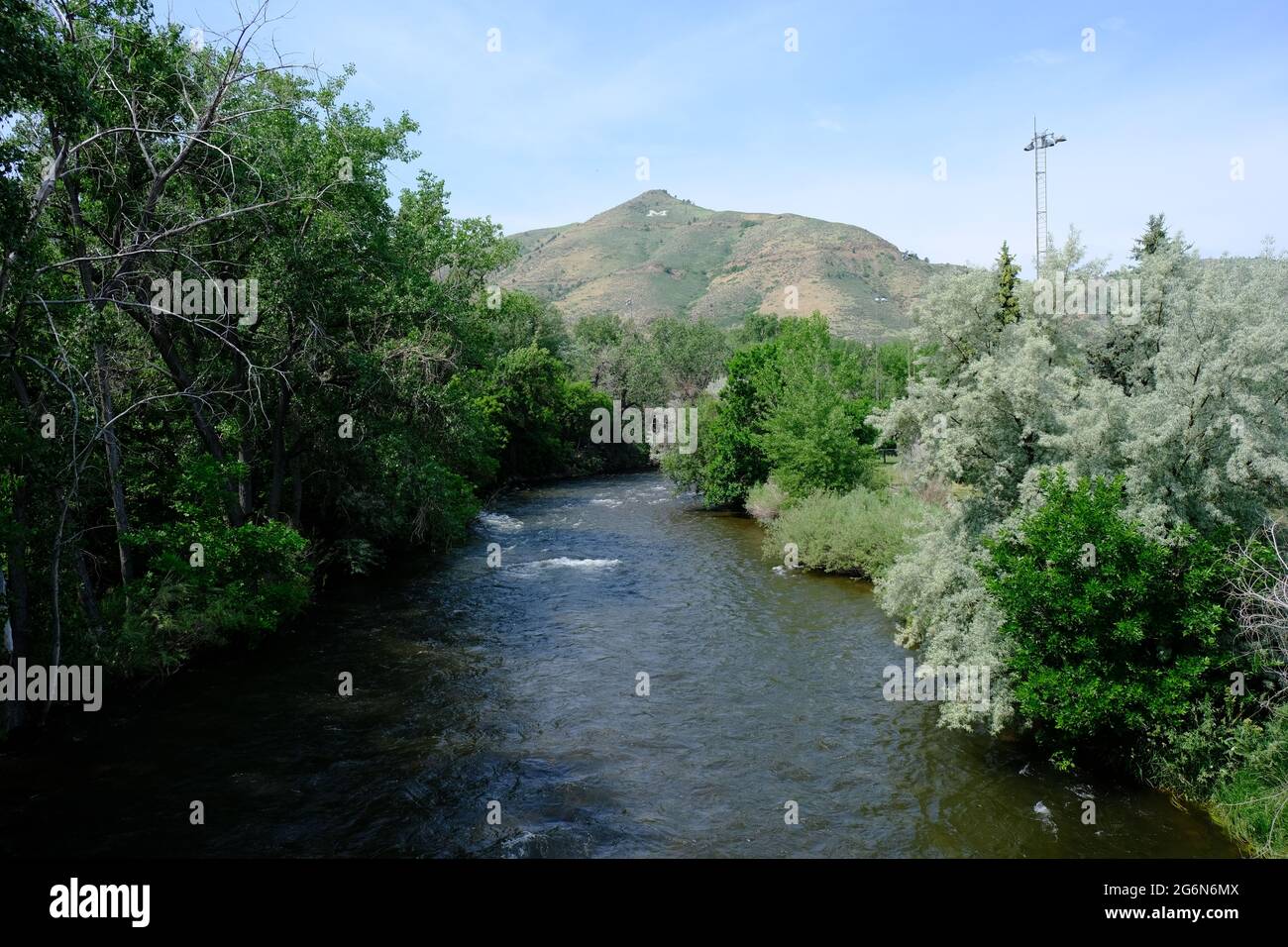 View of river from Billy Drew Bridge in Golden Colorado Stock Photo - Alamy