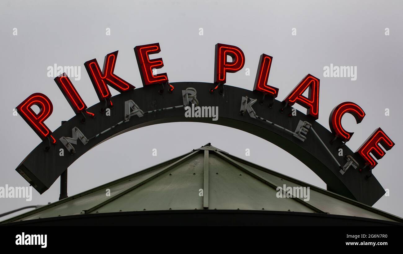 Pike Place Market sign in Seattle Stock Photo - Alamy