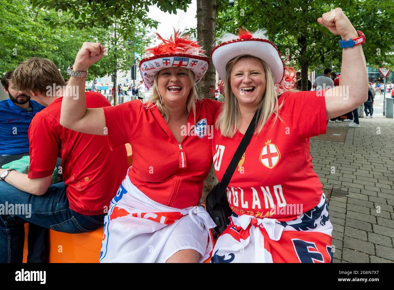 London, UK. 7 July 2021. England fans arrive outside Wembley Stadium ...