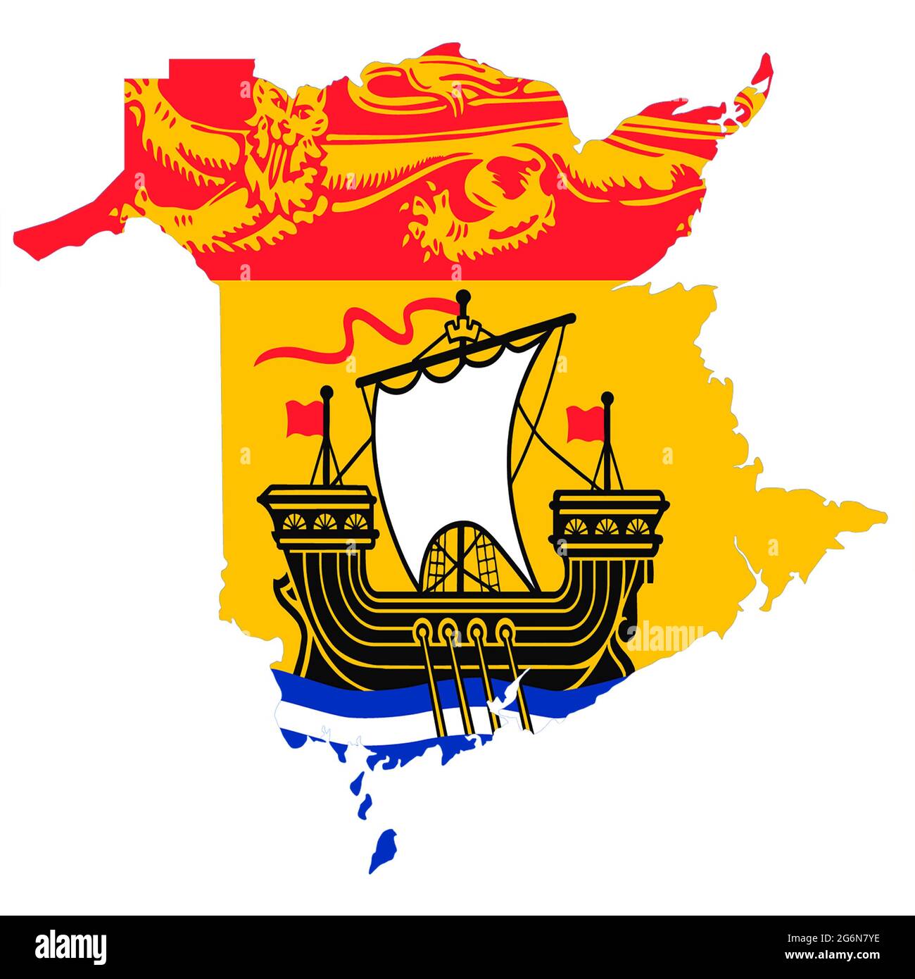 Map of New Brunswick Canada with it's flag inside the outline of ...