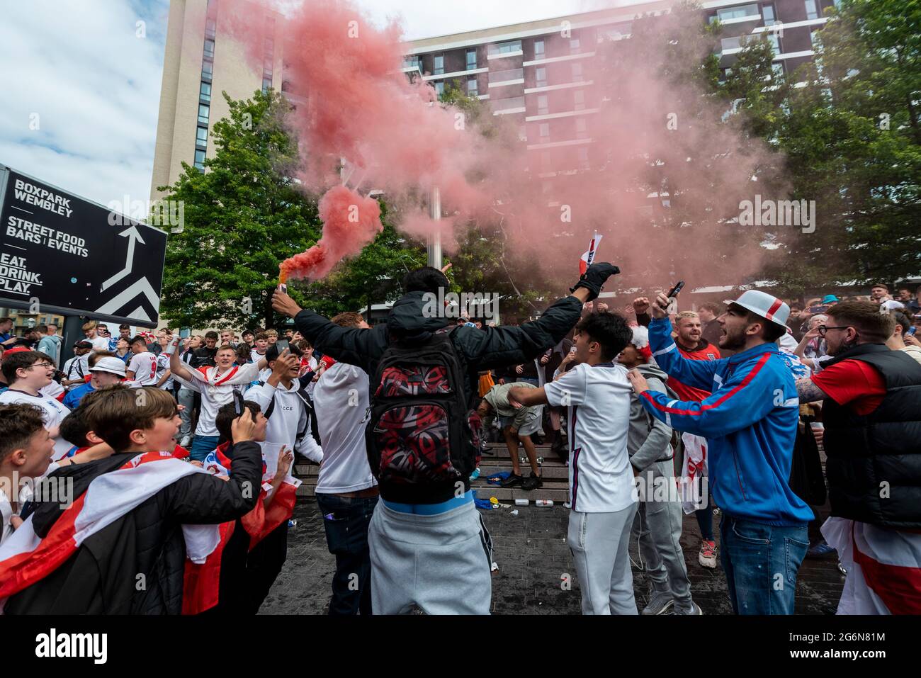 London, UK. 7 July 2021. England fans gathered in large numbers light ...