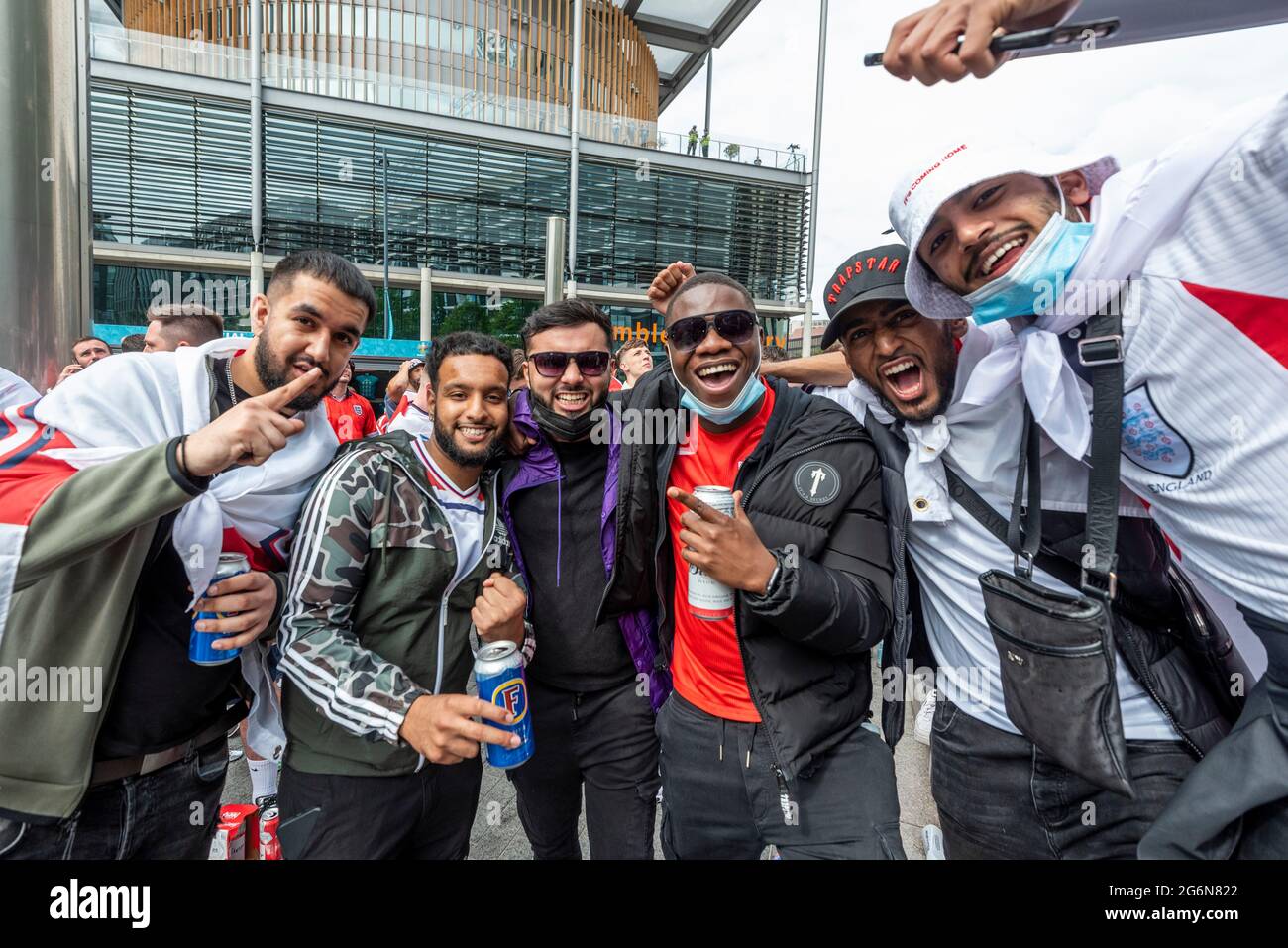 London, UK. 7 July 2021. England fans arrive outside Wembley Stadium ...