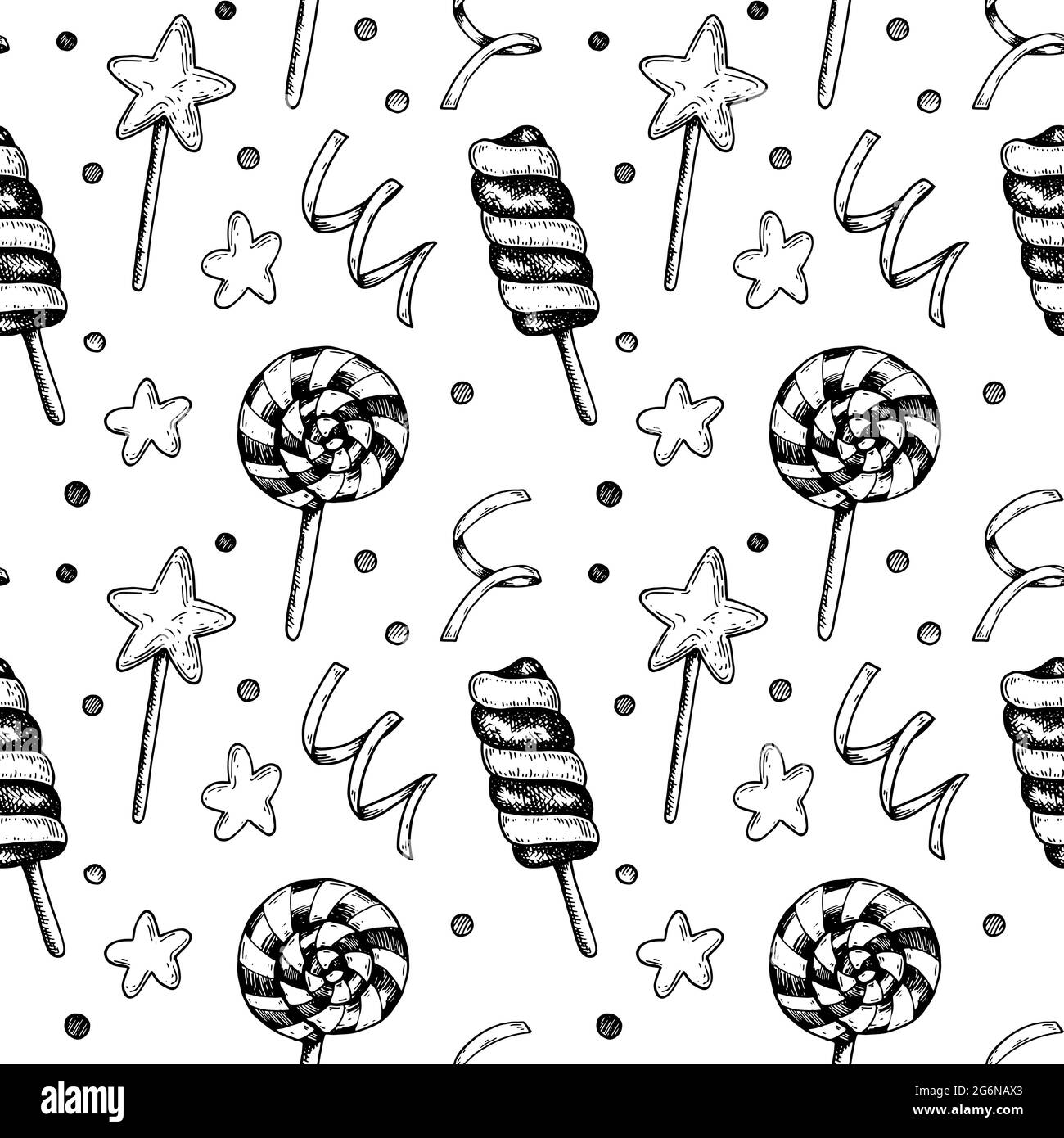 Hand drawn candy seamless pattern. Vector illustration in sketch style ...