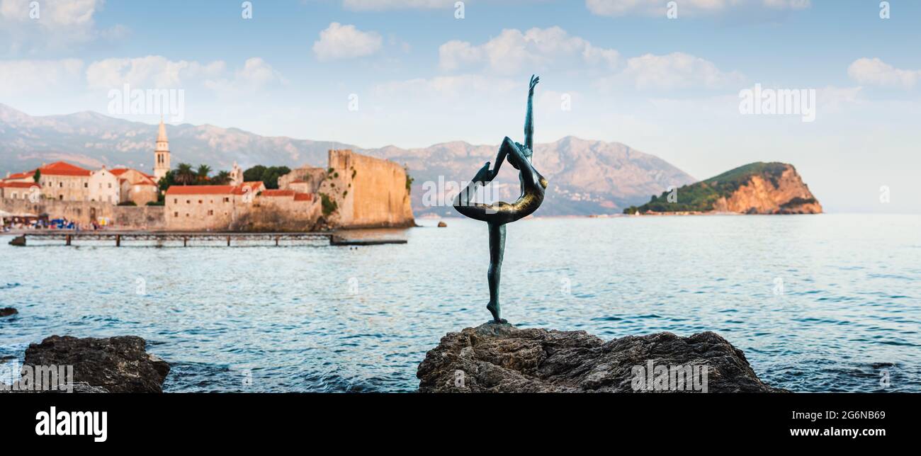 Sculpture of dancer girl in Budva, Montenegro, Balkans, Europe. Old ...
