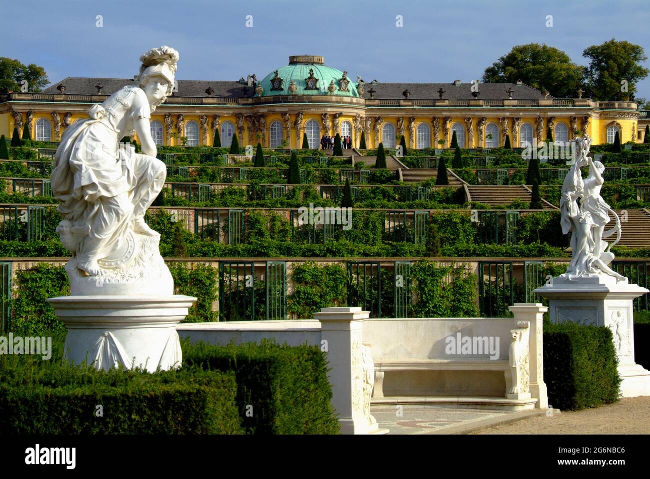 Statue of Minerva in front of Sanssouci Castle and vineyard Stock Photo ...