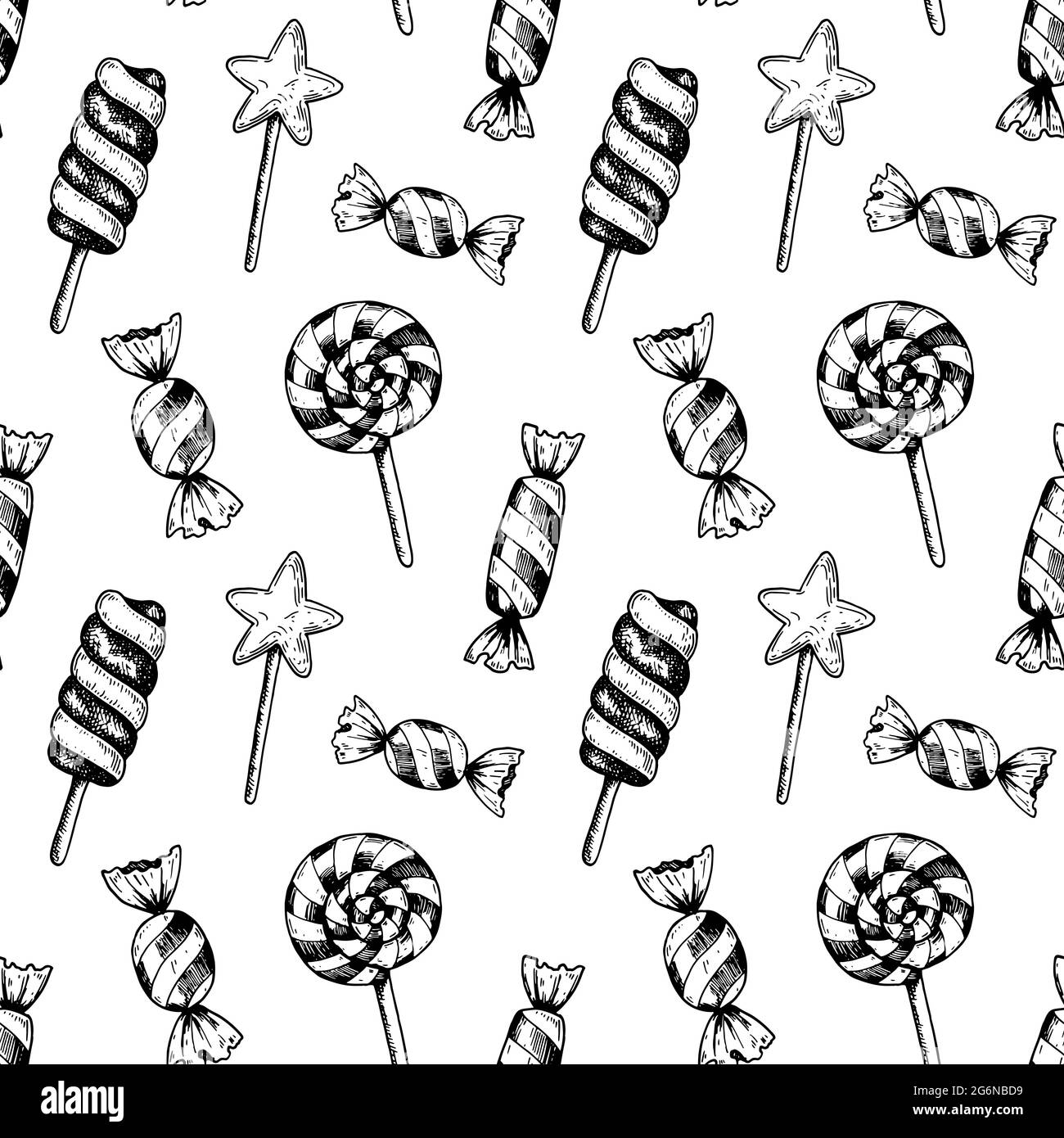 Hand drawn candy seamless pattern. Vector illustration in sketch style ...