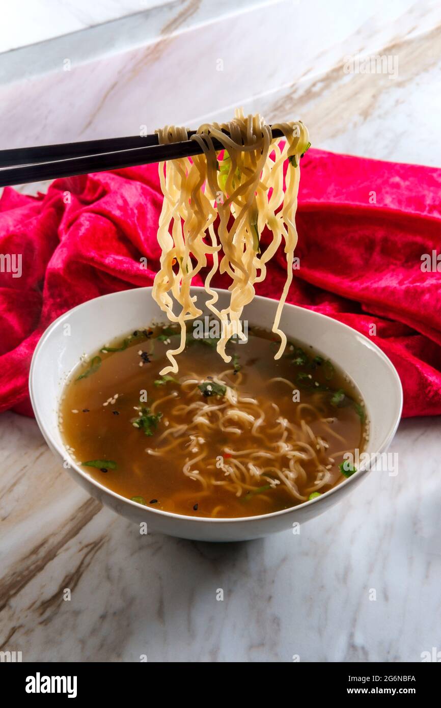 Japanese miso ramen noodle soup with tuxedo sesame seeds and sliced ...