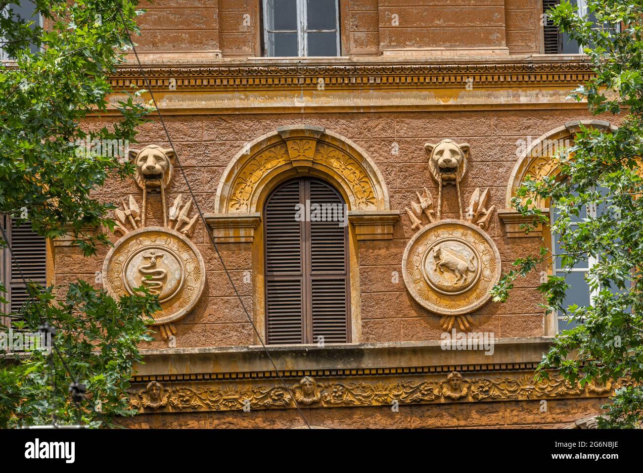 Stucco decorations on the facade of a Roman building in Via Nomentana ...