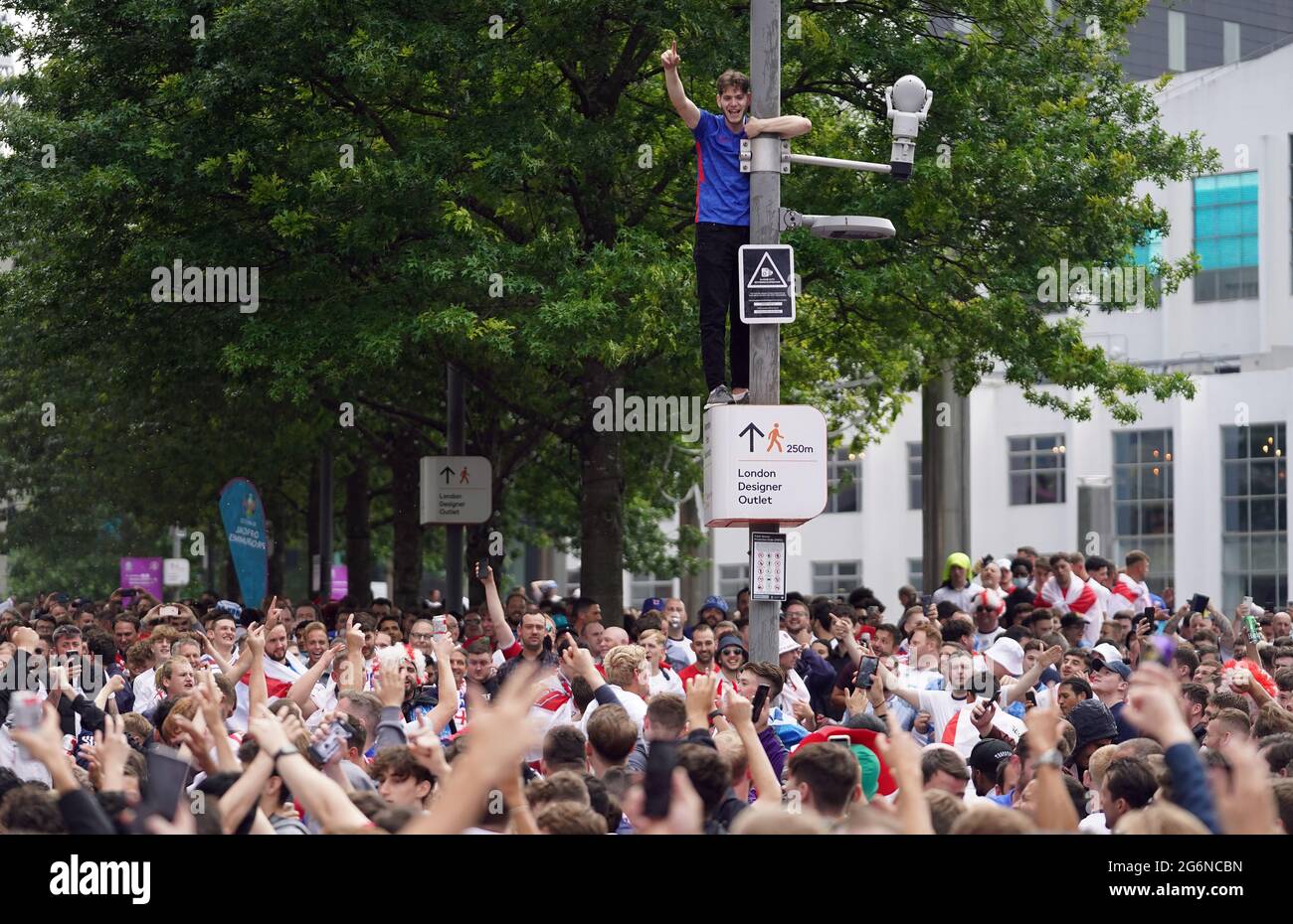 England fans outside Wembley Stadium ahead of the UEFA Euro 2020 semi ...