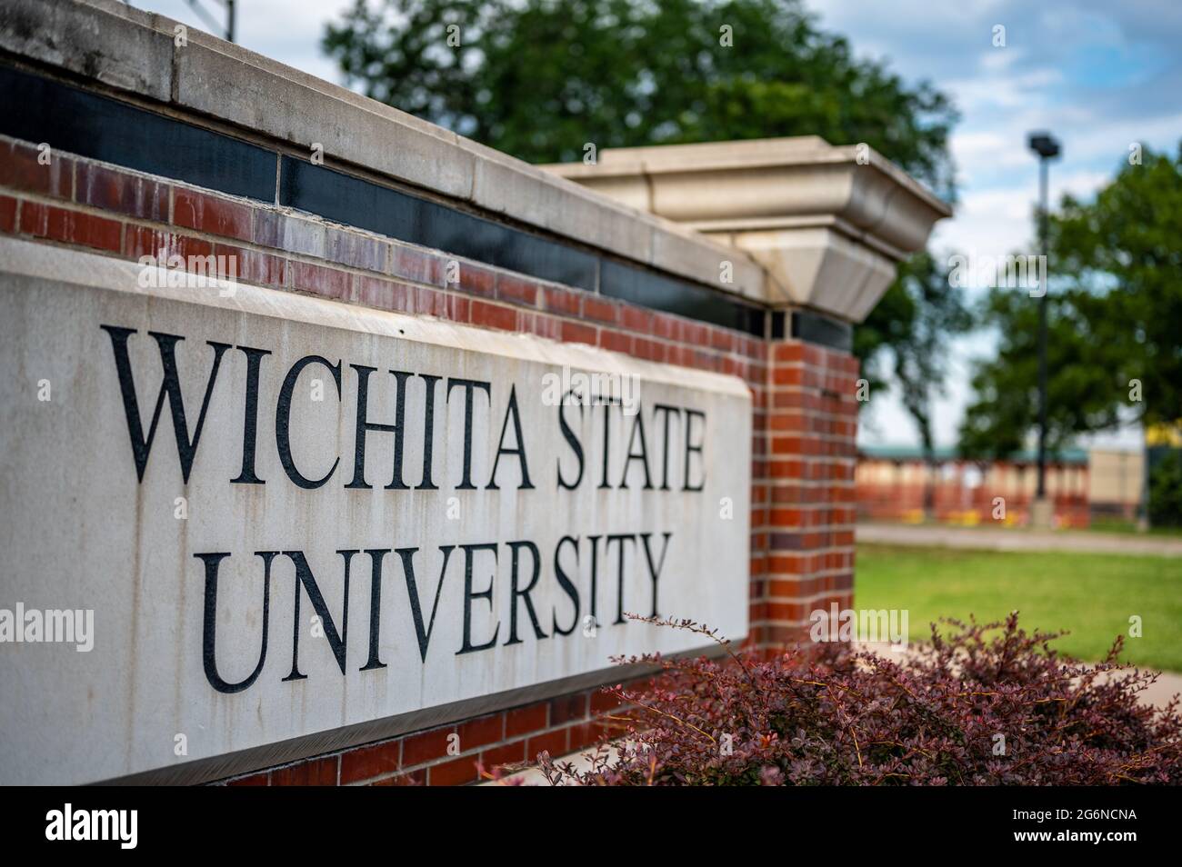 Wichita, Kansas, USA: 6-2021: Main entrance sign to Wichita State ...