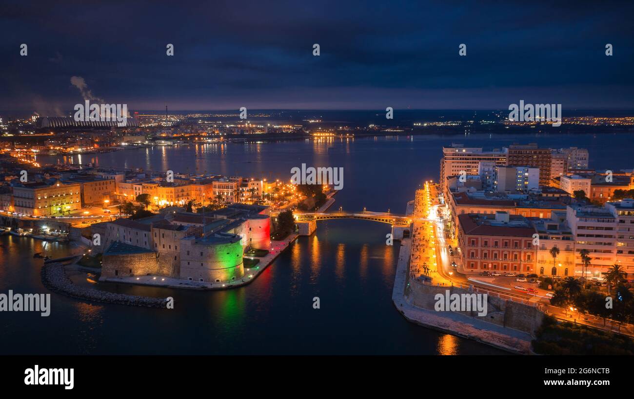 Aerial view of Taranto city at night, Puglia. Italy Stock Photo - Alamy