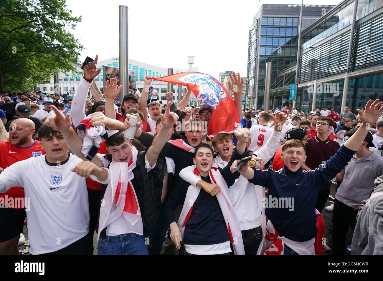 England fans outside Wembley Stadium ahead of the UEFA Euro 2020 semi ...