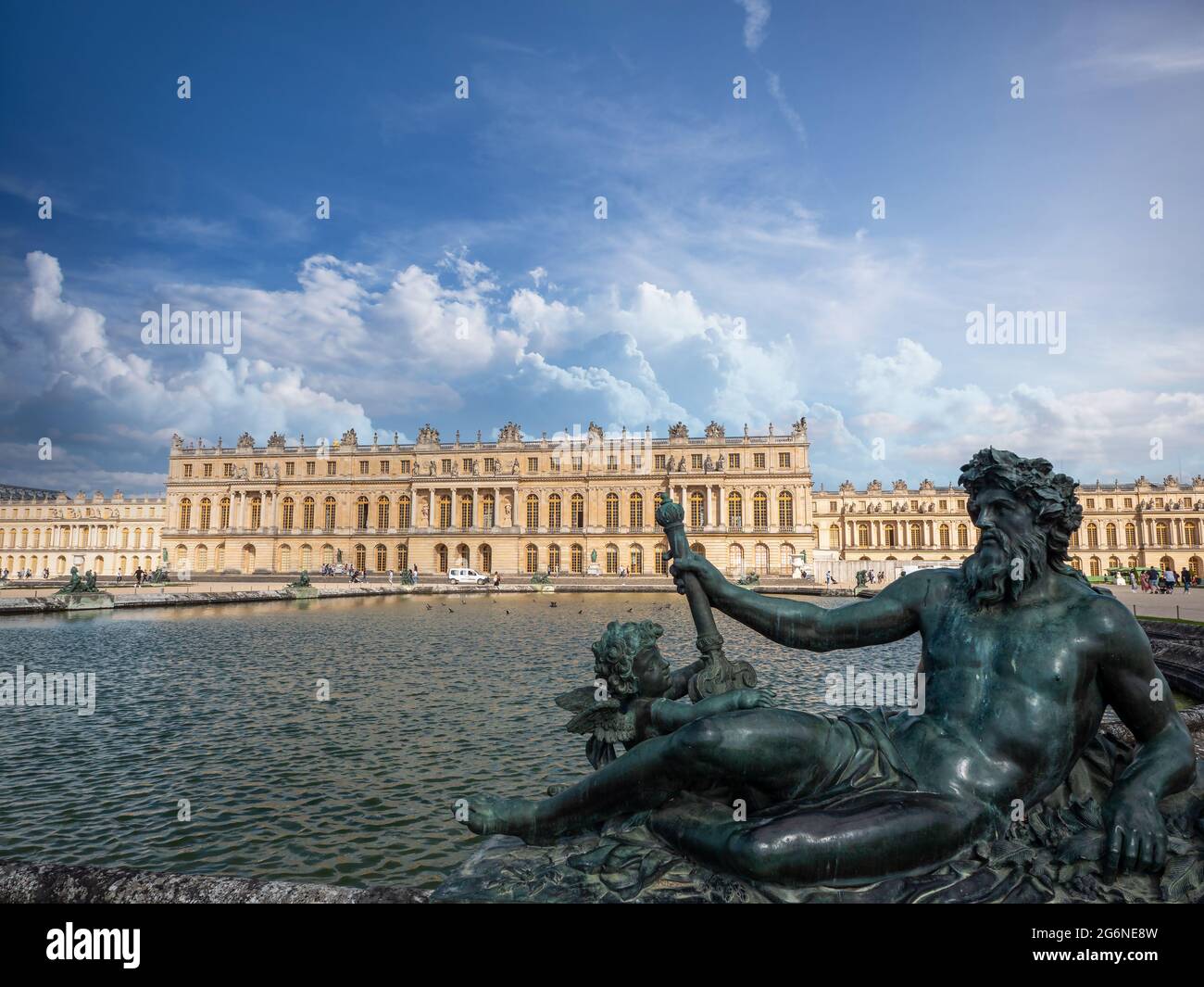 VERSAILLES, FRANCE, MAY, 2021. Statue of le Rhone on the ground floor ...