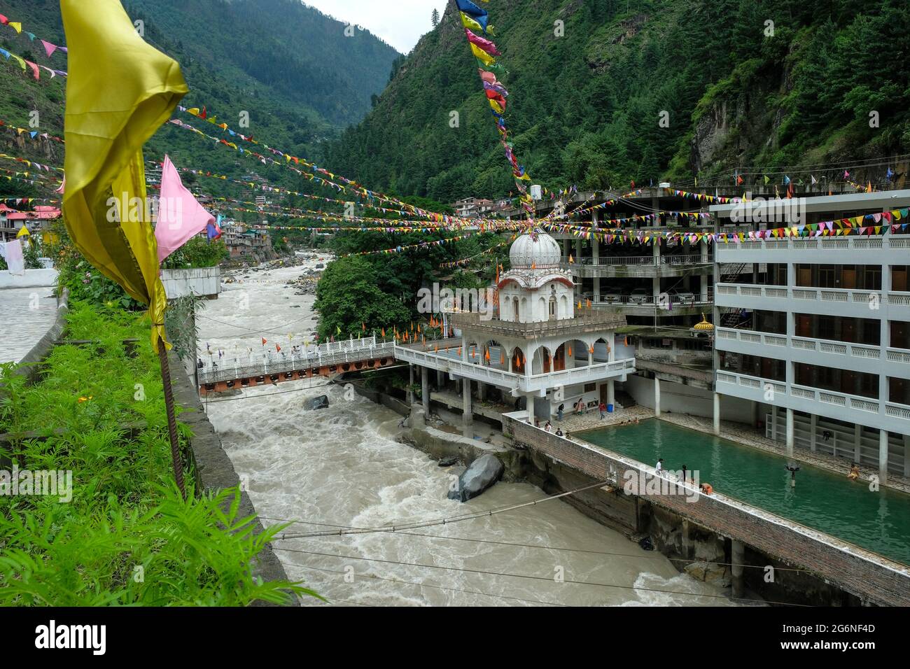 Manikaran, India - June 2021: Gurudwara Sahib Manikaran with thermal ...