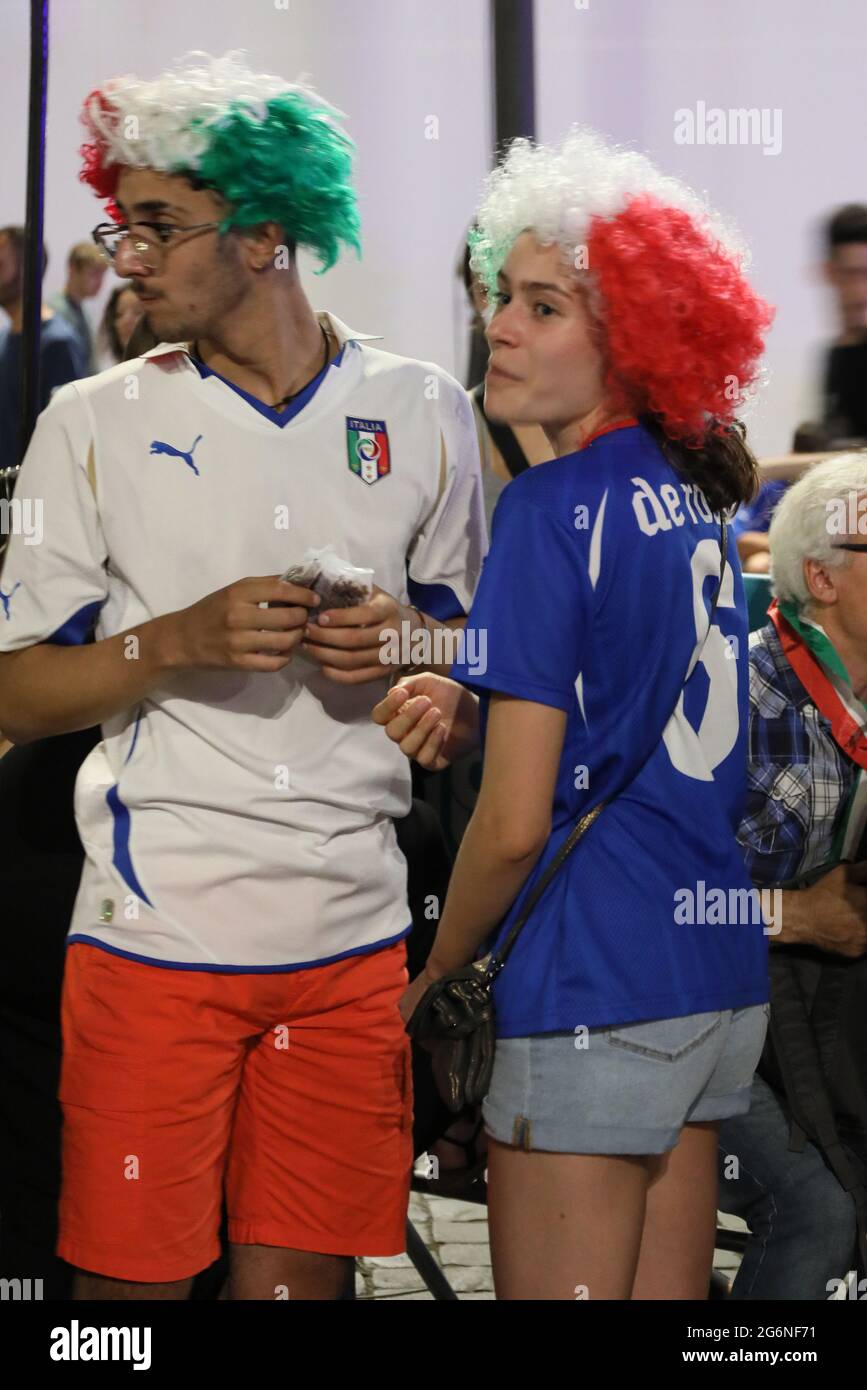 Rome, Italy - July 6, 2021: Italian fans during the semifinal of the ...