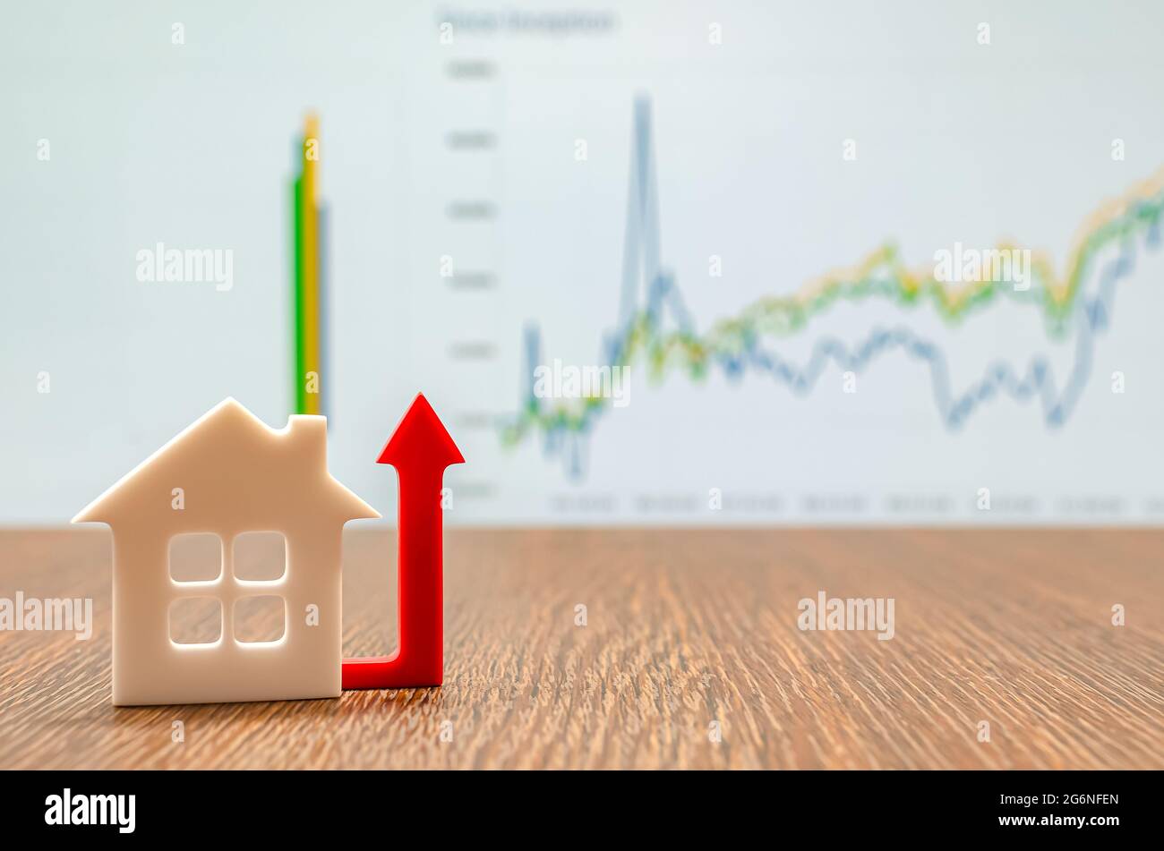 Real estate market, growth chart in 2021 with houses, copy space ...