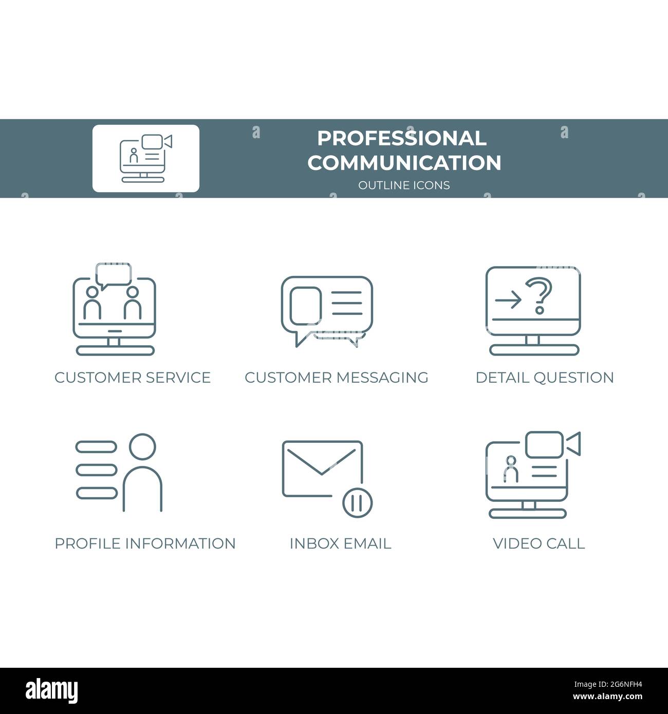 Professional Communication outline icon set with message, question ...