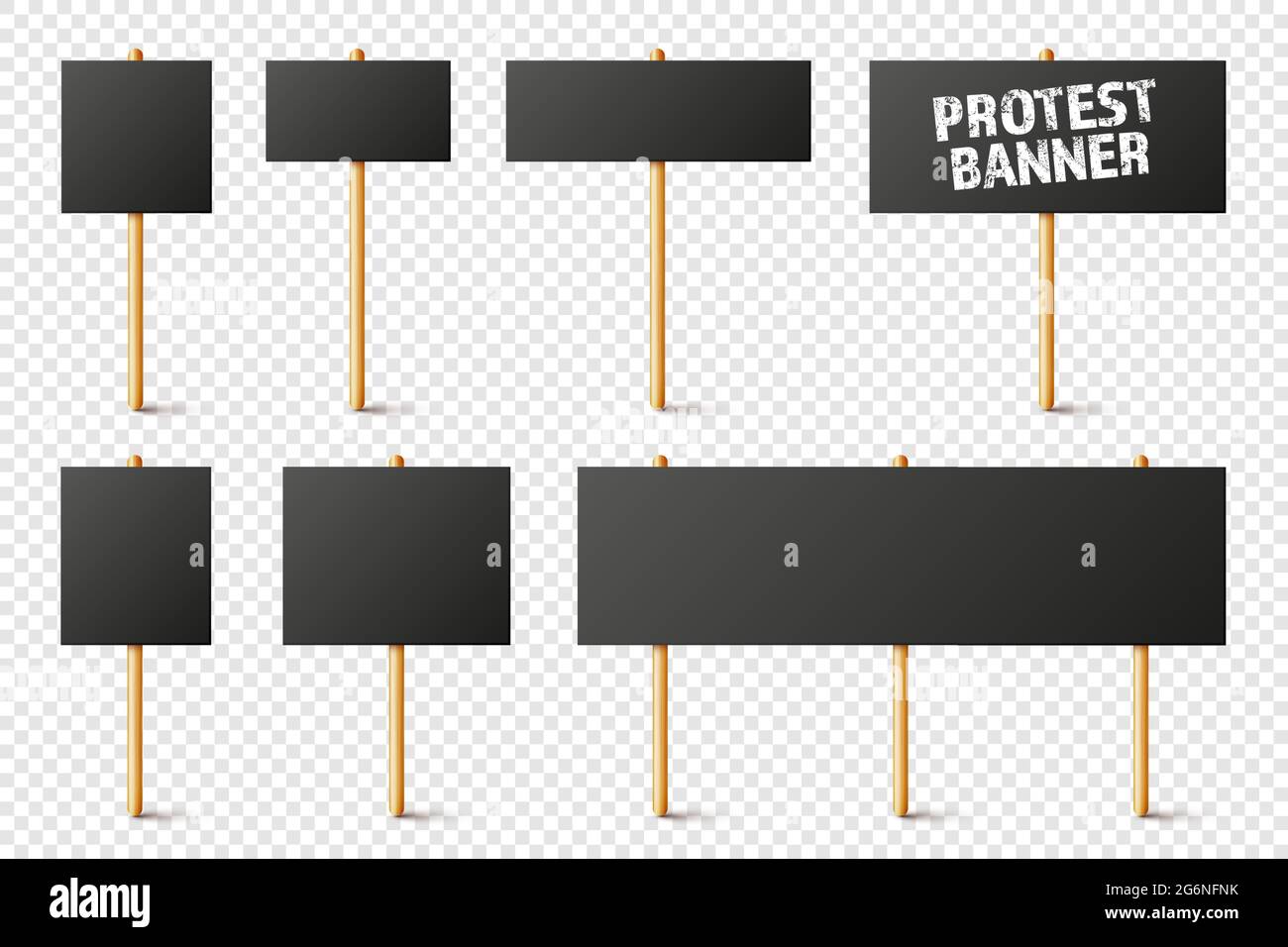 Blank black protest signs with wooden holder. Realistic vector ...