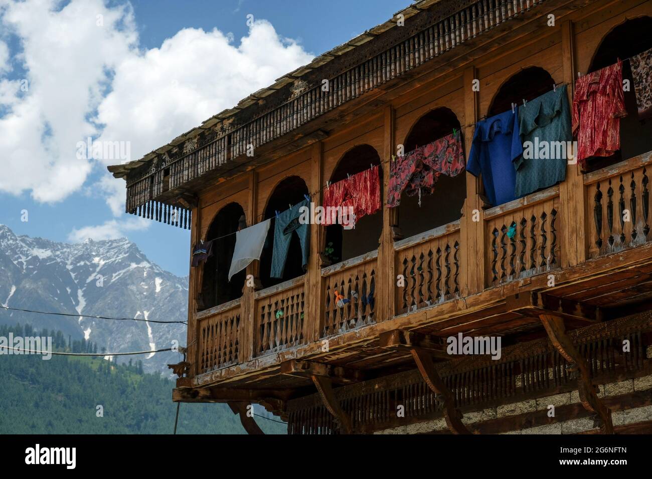 Vashisht, India - June 2021: Detail of a traditional house in Vashisht ...