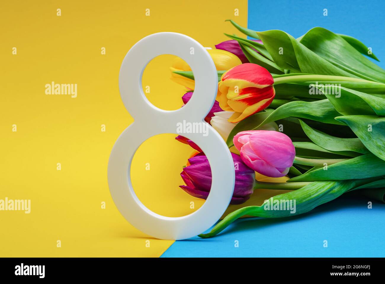 March 8, congratulations, international women's day. flowers on a ...