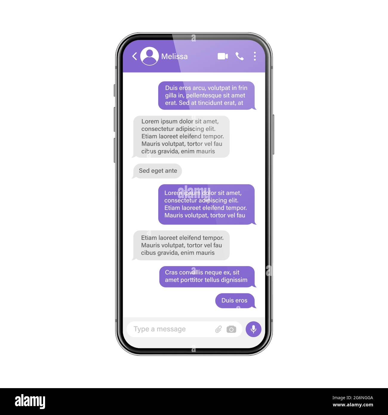 Realistic smartphone with messaging app. SMS text frame. Conversation ...