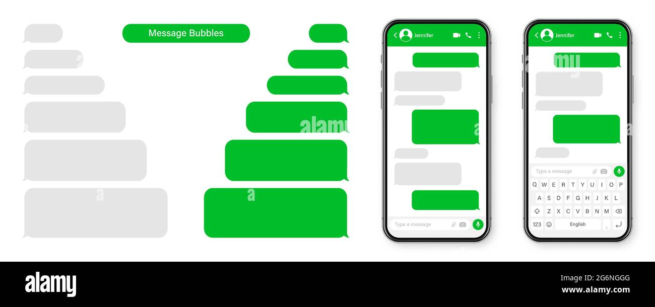 Realistic smartphone with messaging app. Blank SMS text frame ...