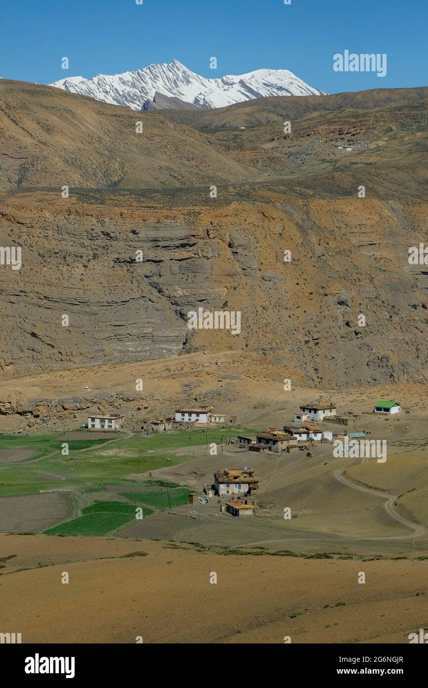 View of Langza village in the Spiti valley in the Himalayas, Himachal ...