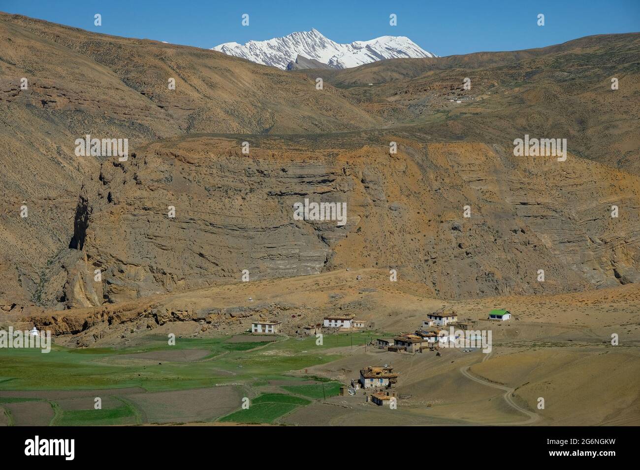 View of Langza village in the Spiti valley in the Himalayas, Himachal ...