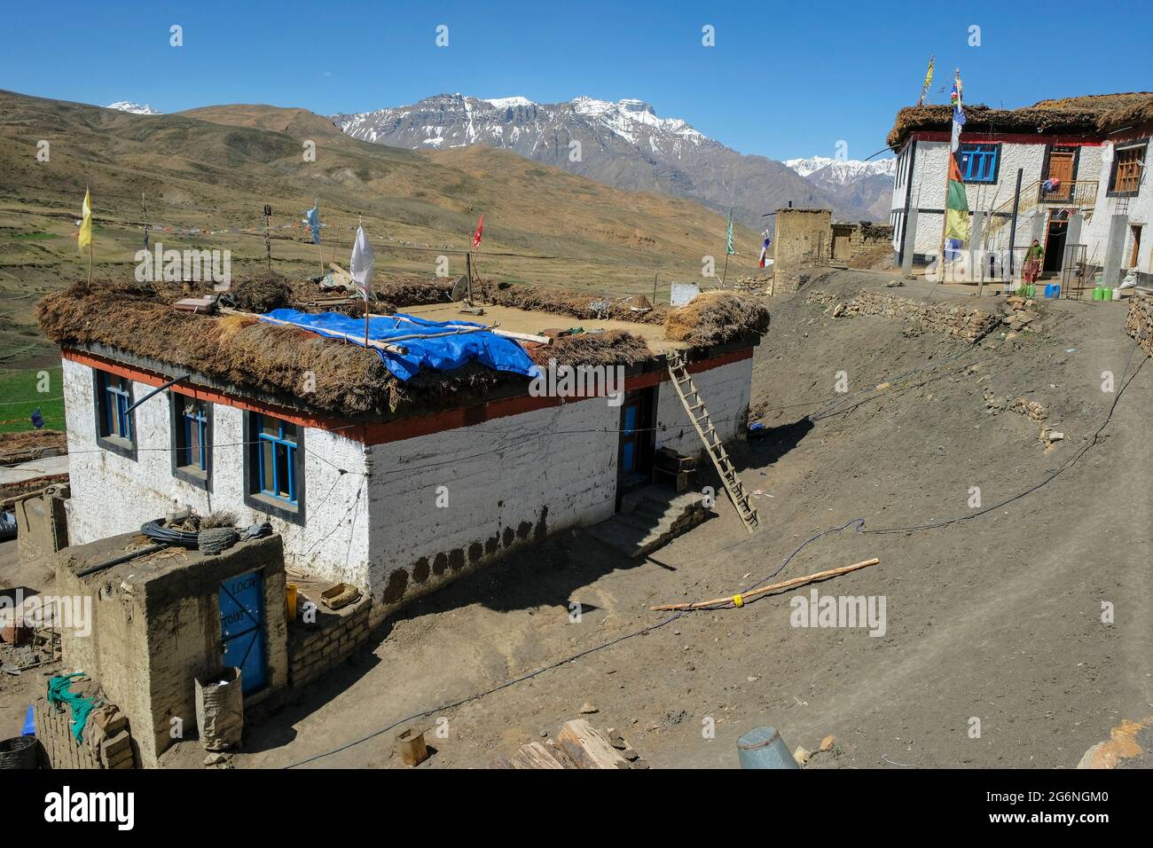 Langza, India - June 2021: View of Langza village in the Spiti valley ...