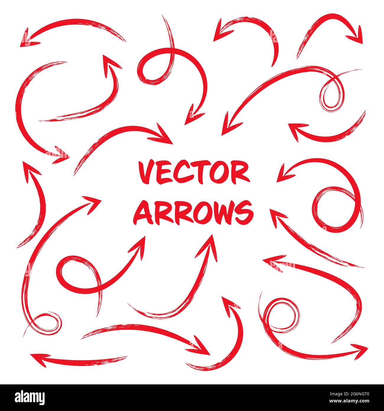 Red grunge hand drawn arrows isolated on white background. Doodle arrow ...