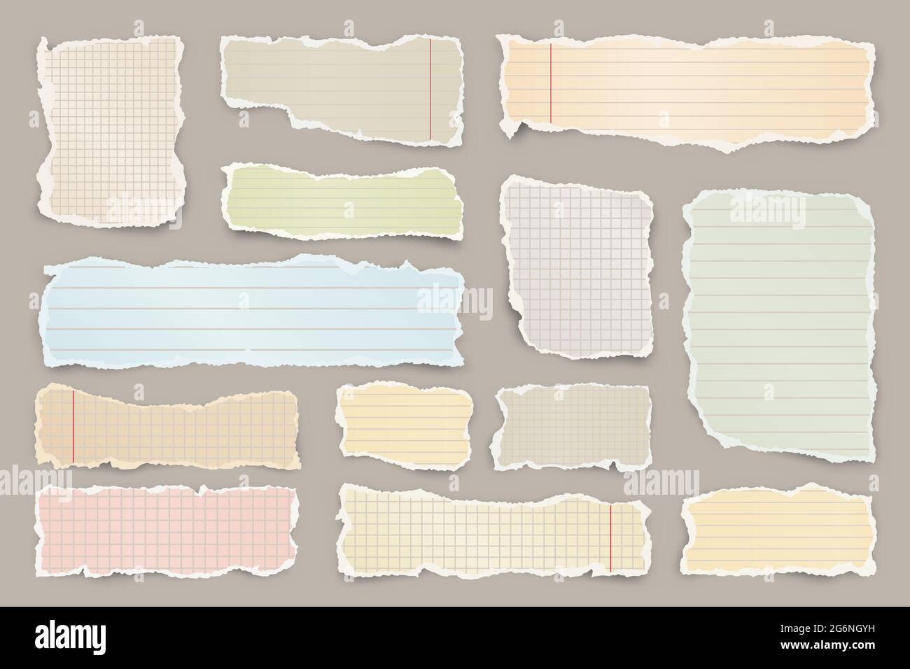 Ripped colorful paper strips. Realistic crumpled paper scraps with torn ...