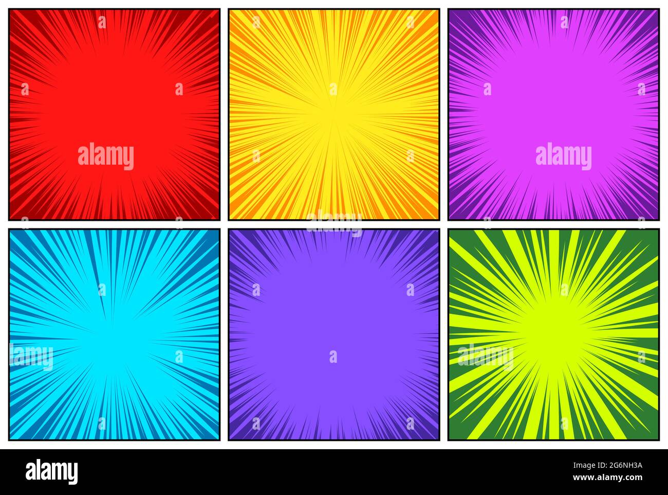 Comic book colorful radial lines collection. Cartoon comics background ...
