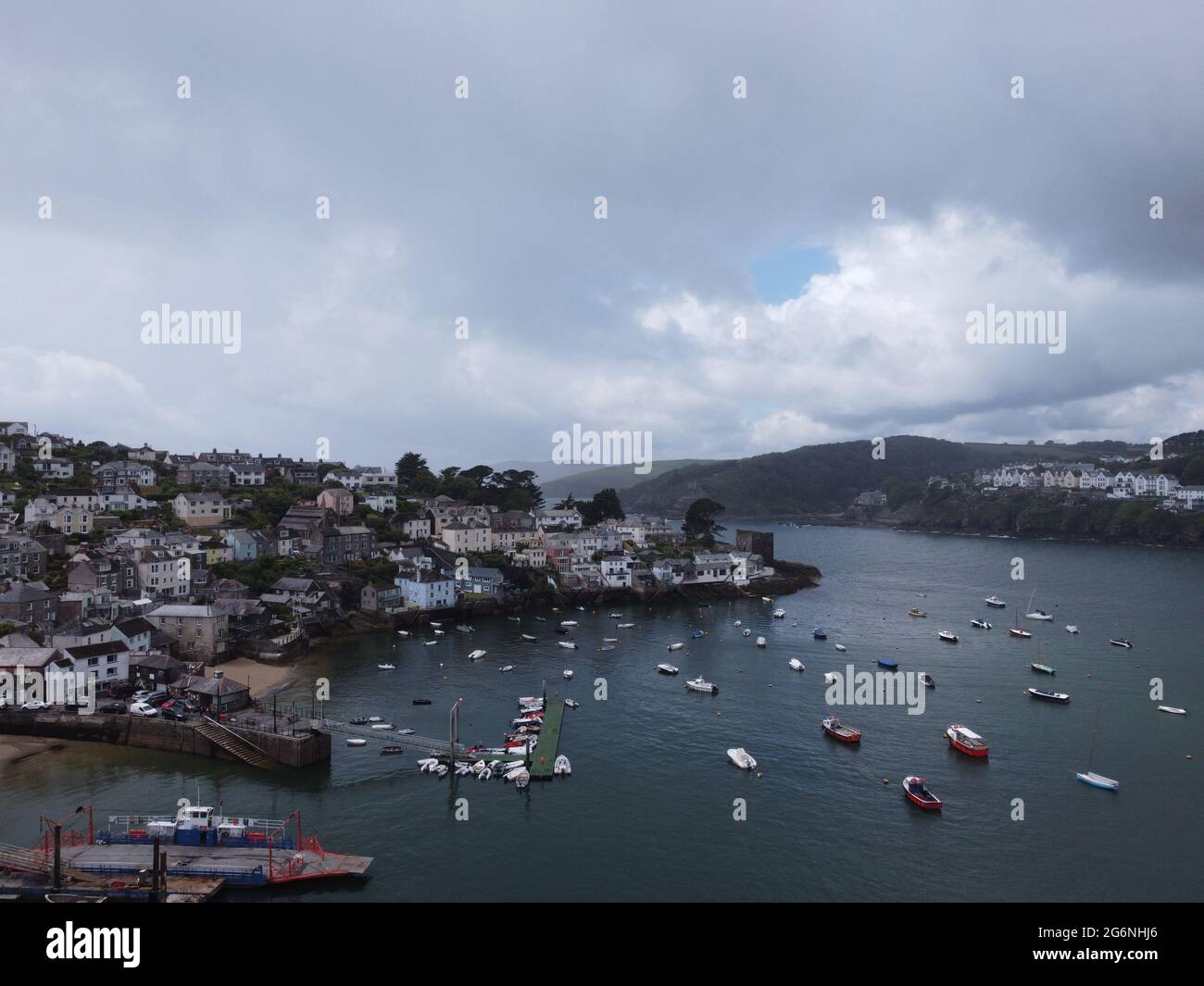 Fowey river estuary opposite polruan cornwall england uk aerial drone ...