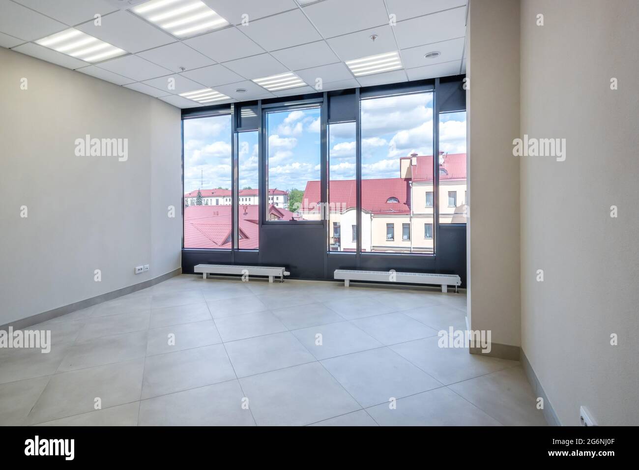empty white room with repair and without furniture. room for office or ...