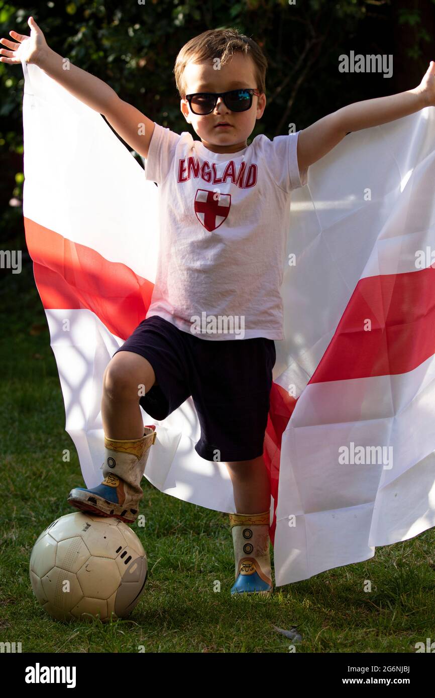 London, UK Young England fan cheering ahead of Euro 2020 Semi Final ...