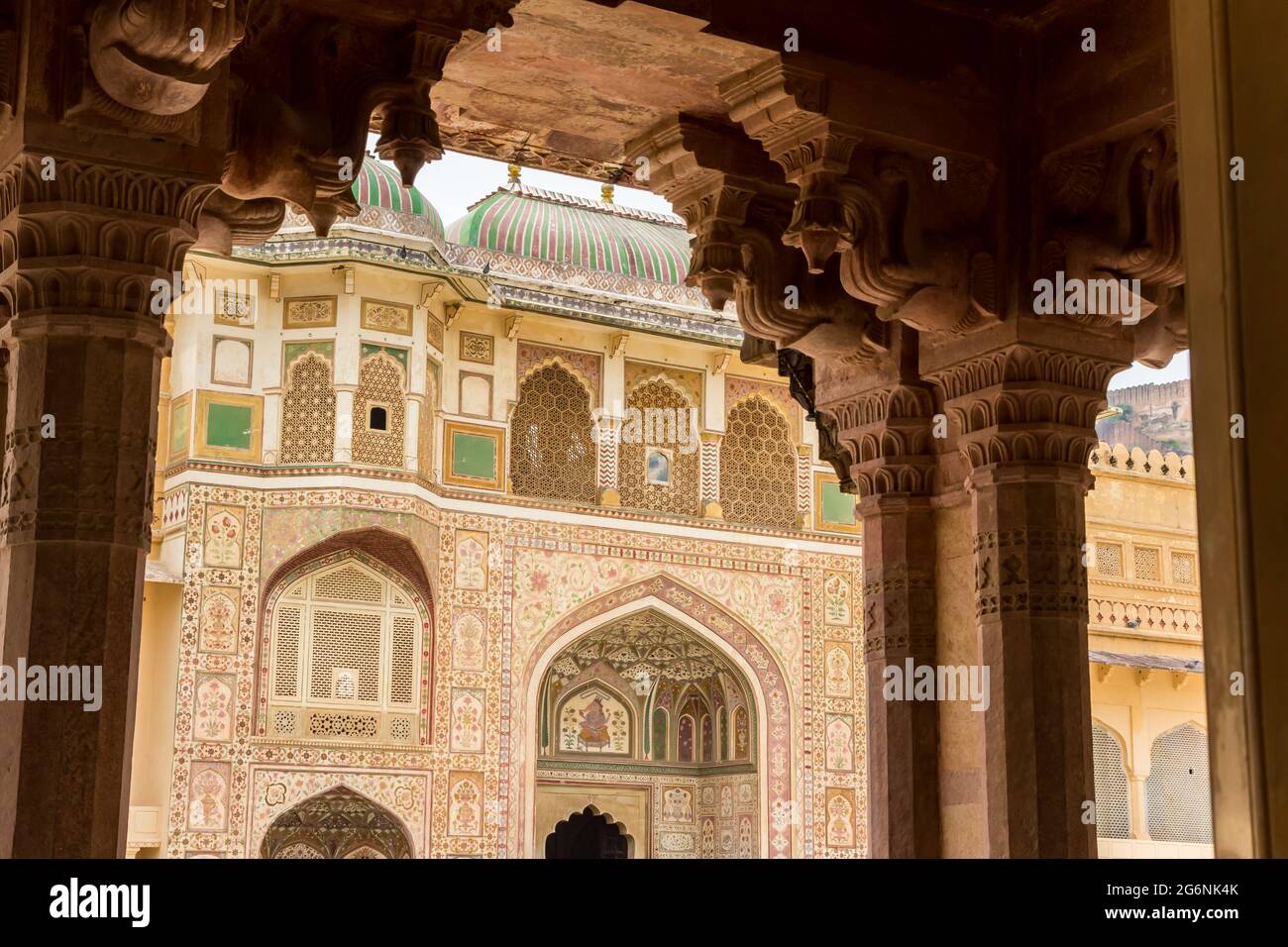 Decorated facade of the Ganesh Pol building at the Amer Fort in Jaipur ...