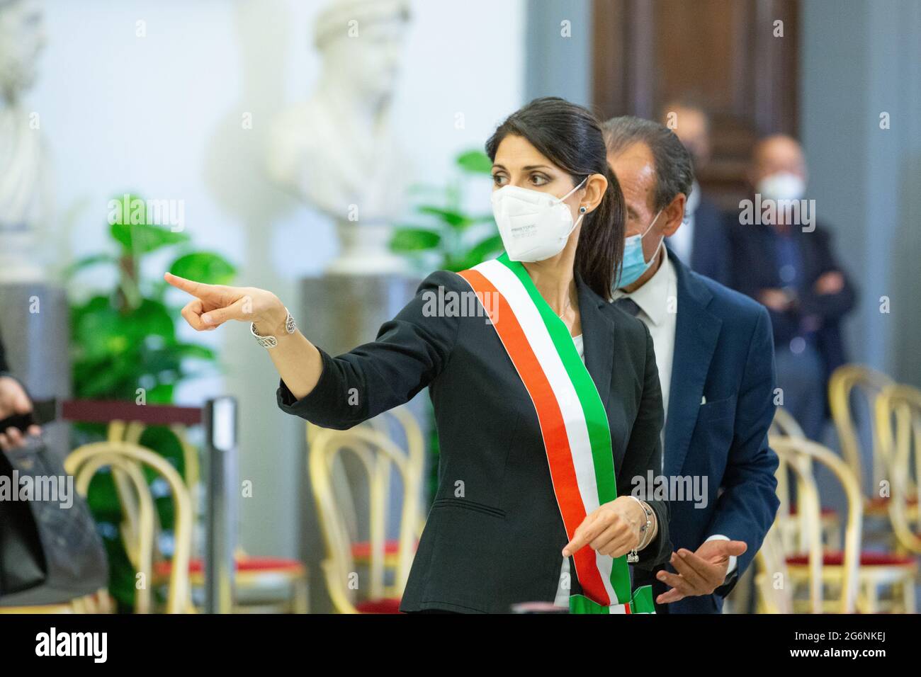 Rome, Italy. 07th July, 2021. Mayor of Rome Virginia Raggi at burial ...