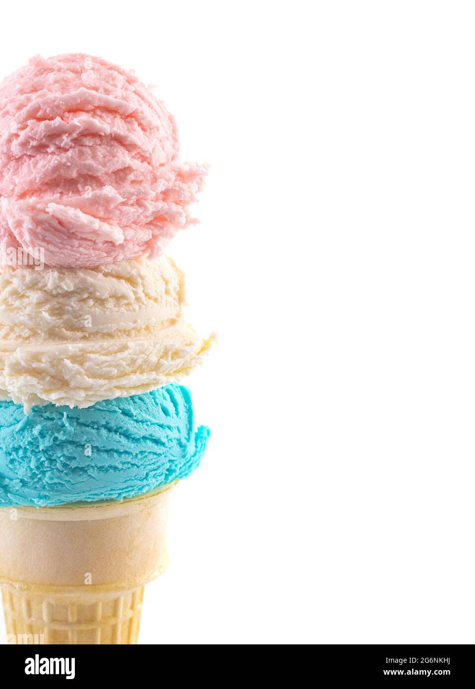 Red White and Blue Scoops of Ice Cream on a Cone Isolated on a White ...