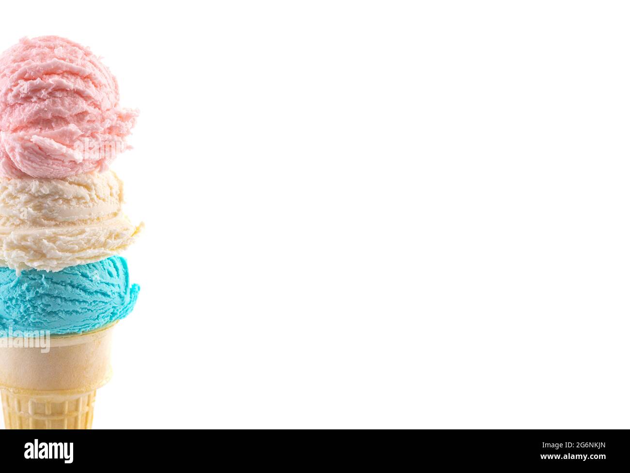 Red White and Blue Scoops of Ice Cream on a Cone Isolated on a White ...