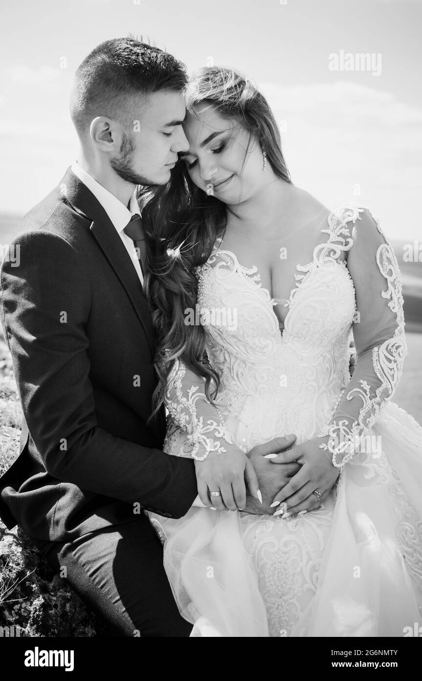 Beautiful bride hugging happy Black and White Stock Photos & Images - Alamy
