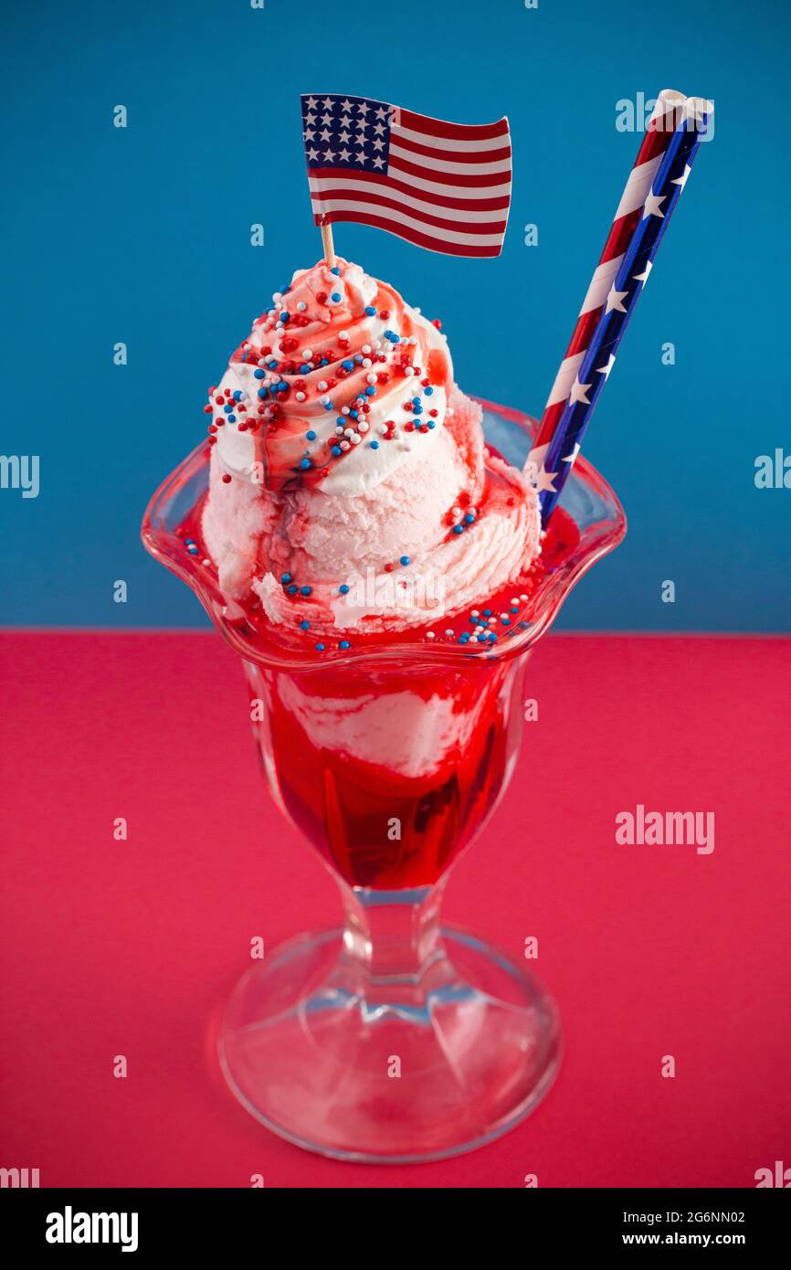 Ice Cream Sundae with an American Flag a Great Dessert for a Fourth of ...