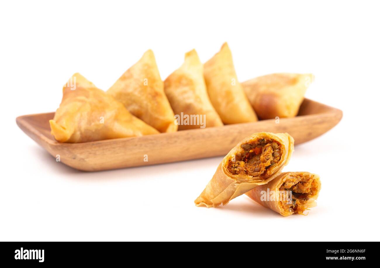 Vegetable Samosas Isolated on a White Background Stock Photo - Alamy